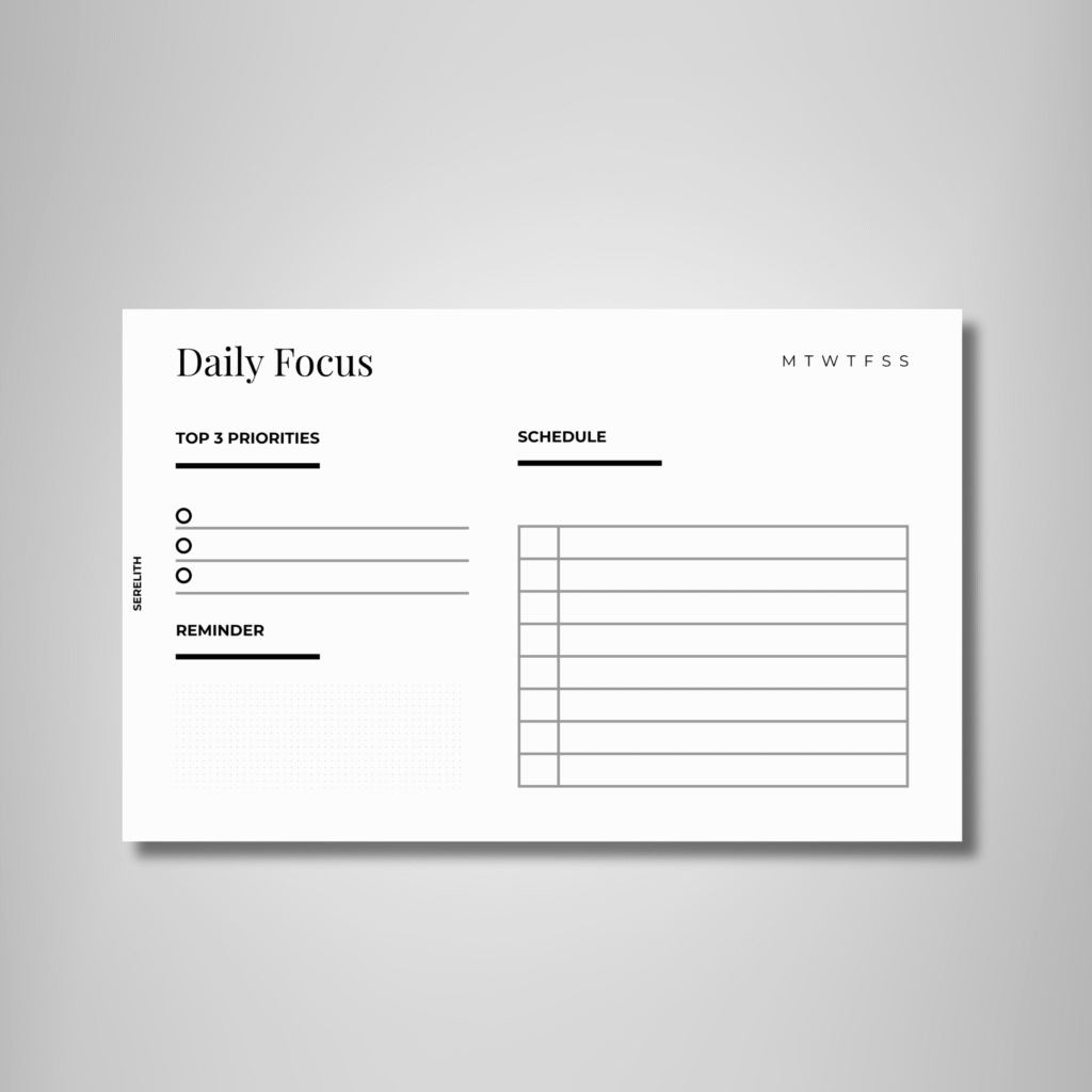 Daily Focus Planner Card – A6 Printable Insert | PDF - Serelith
