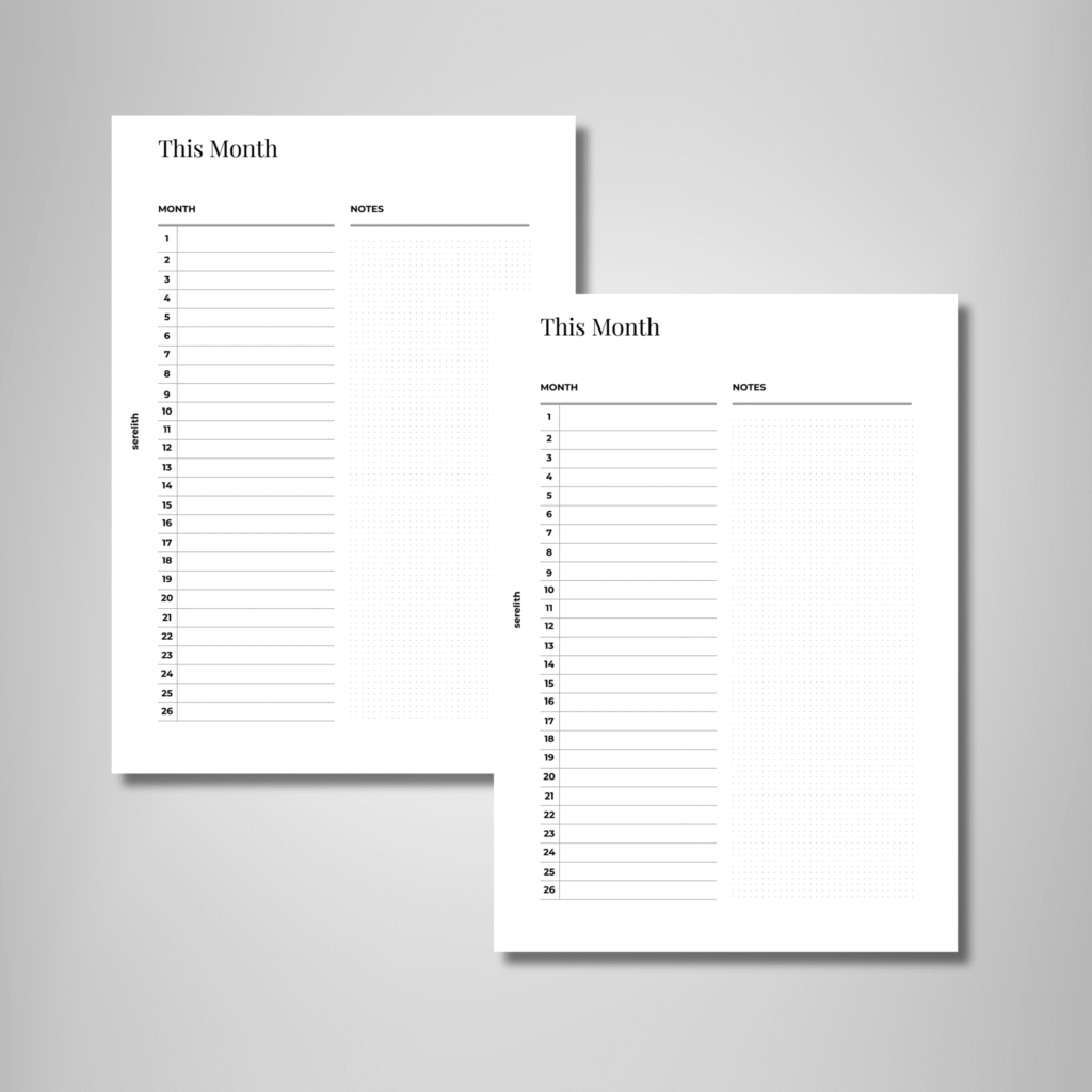Minimalist Monthly Planner Insert – With Notes | PDF - Serelith